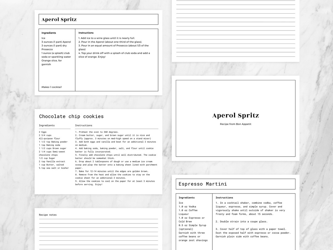 Printable Recipe Card Bundle Digital Editable Template Sizes 4x6, 5x7 ...