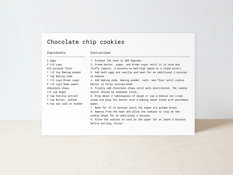 Editable Recipe Card Template, Minimalist Design, Printable, Digital ...