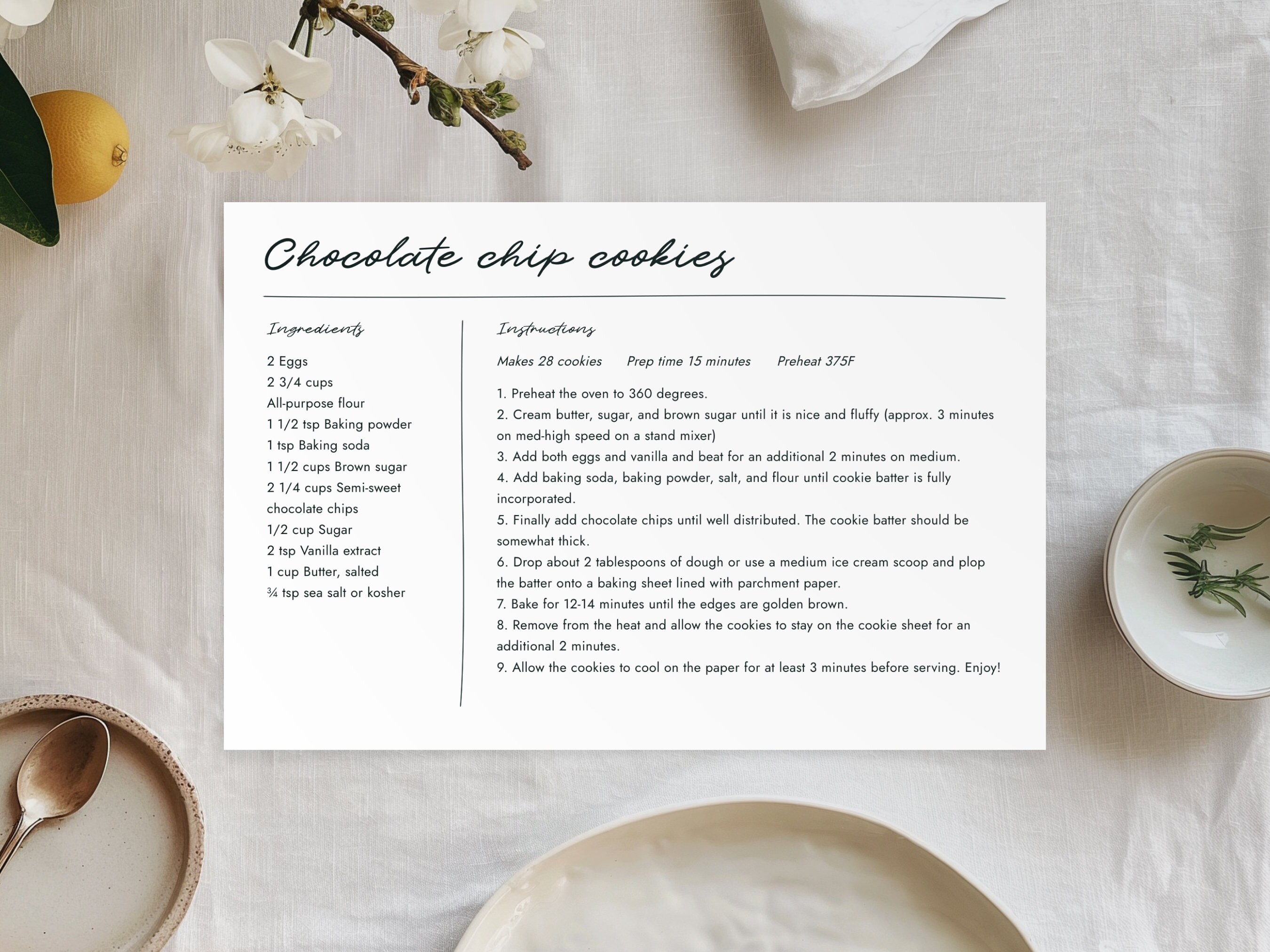 Minimalist Handwritten Recipe Card Easter Recipe Printable Instant ...