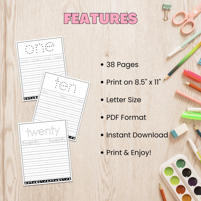 1-20 Number Tracing Worksheets, Preschool Worksheet, Pre-k Numbers ...