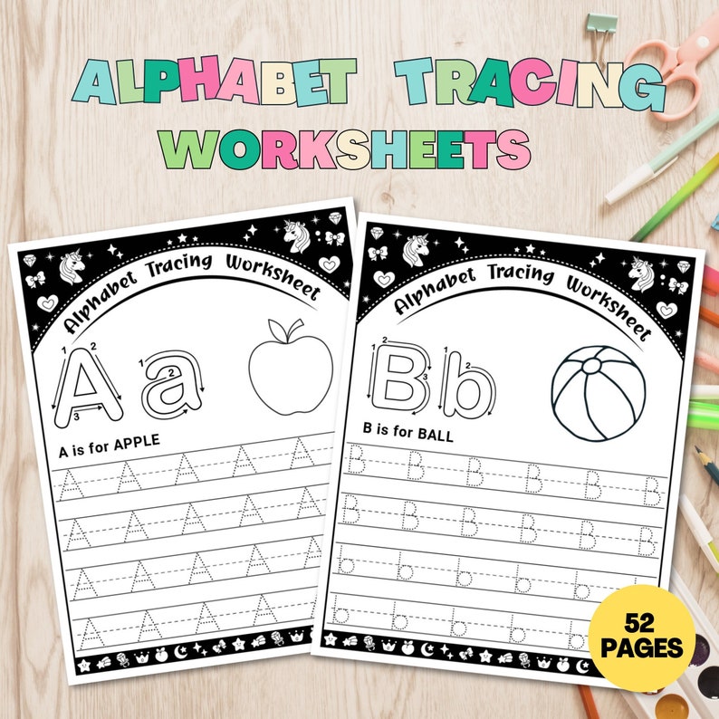 Alphabet Tracing Worksheets, A-Z, ABC Tracing Workbook, Handwriting ...