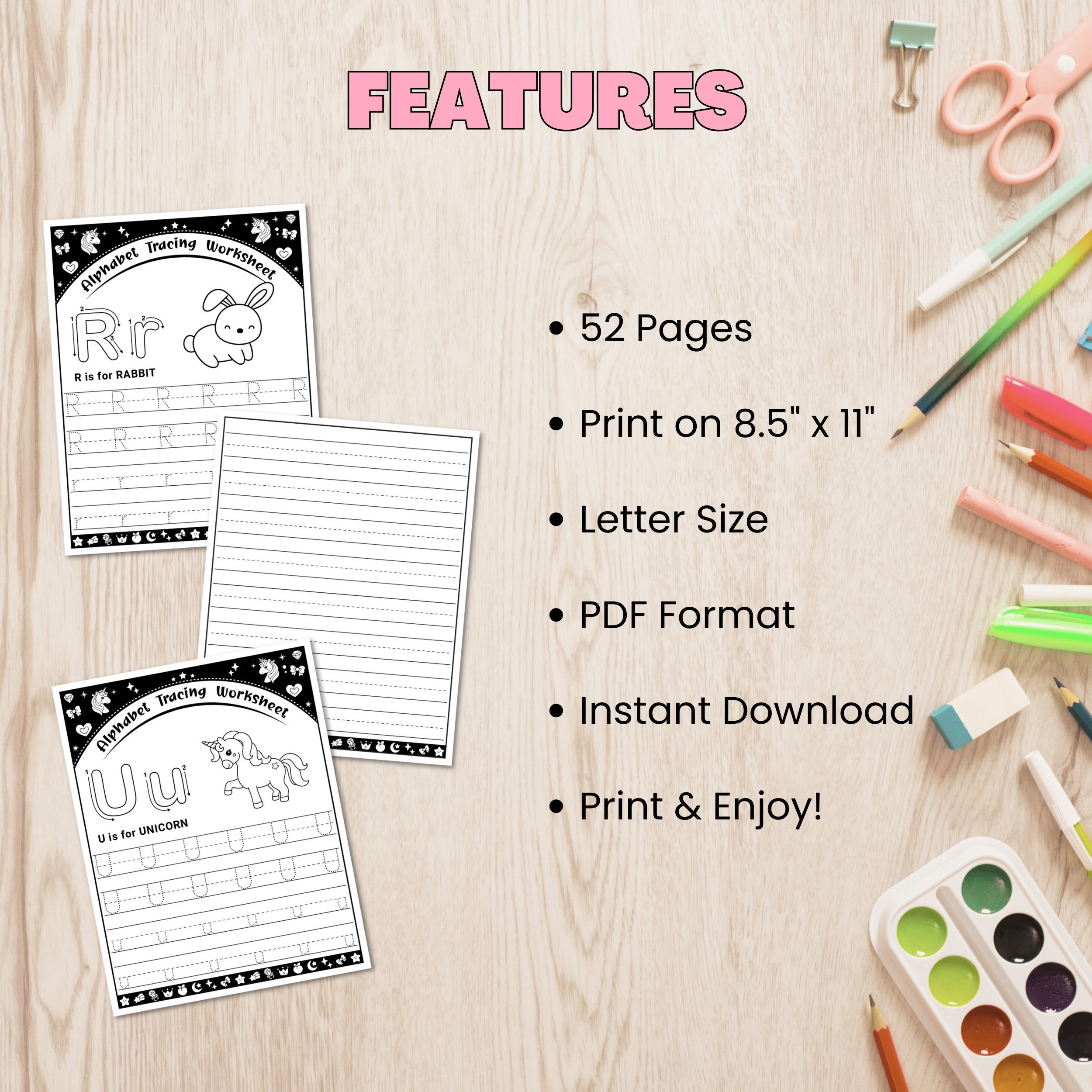 Alphabet Tracing Worksheets, A-Z, ABC Tracing Workbook, Handwriting ...