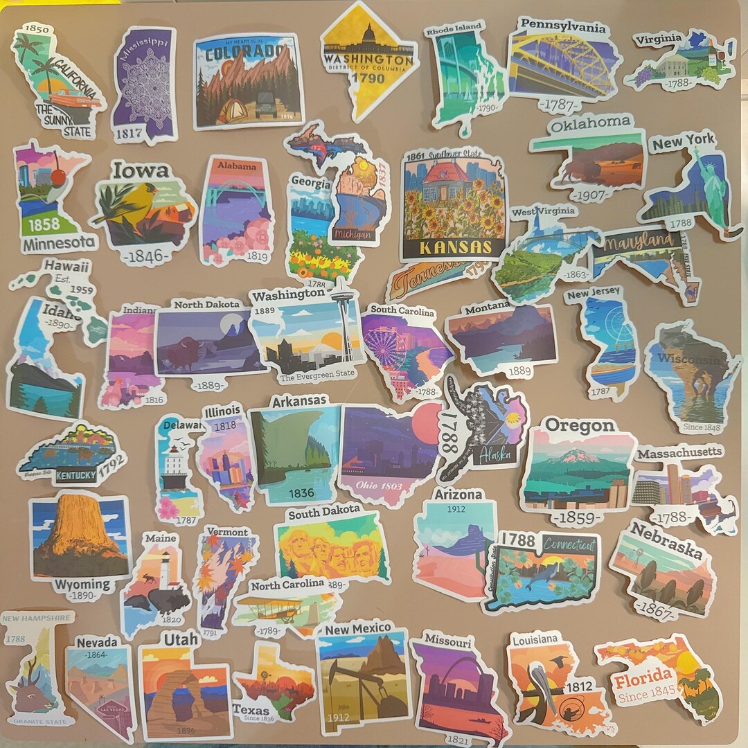 50 US State Mix Stickers Collect All 50 States Perfect for Laptops ...