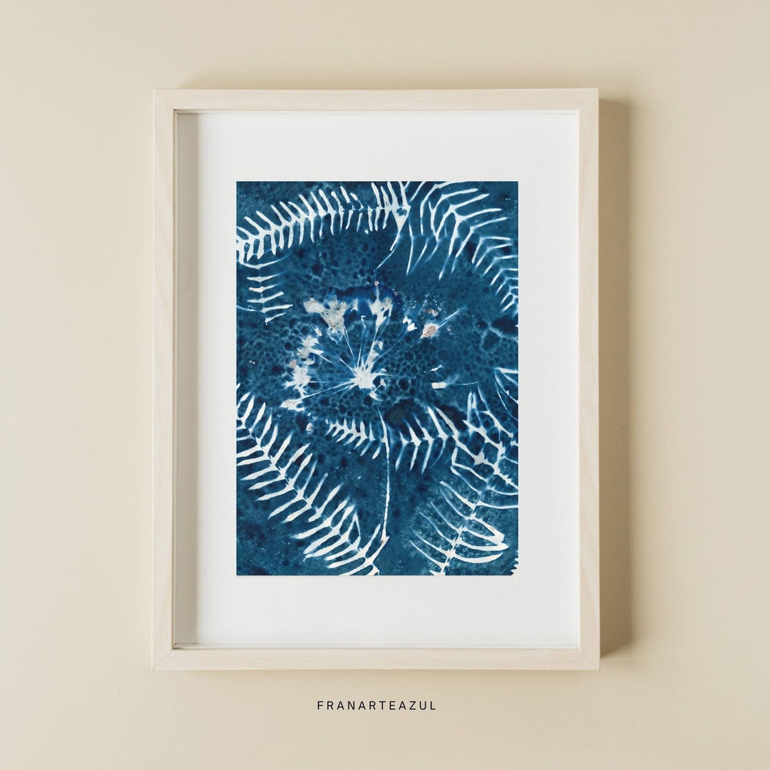 Blue Floral Printable, Wet Cyanotype, Blue Wall Art, INSTANT DOWNLOAD ...