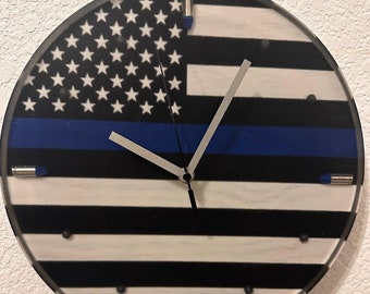 Clock Thin Blue Line Unique Clock Gift Christmas Gift Clock Wall Decor ...