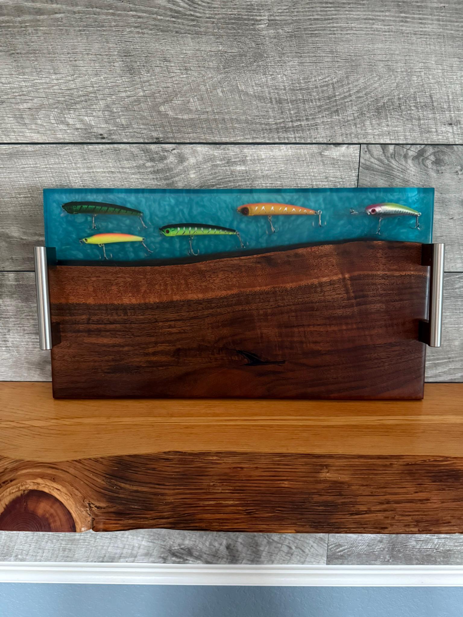 Walnut Wood, Fishing Lure, Epoxy Resin Cheese Tray, Serving Board ...