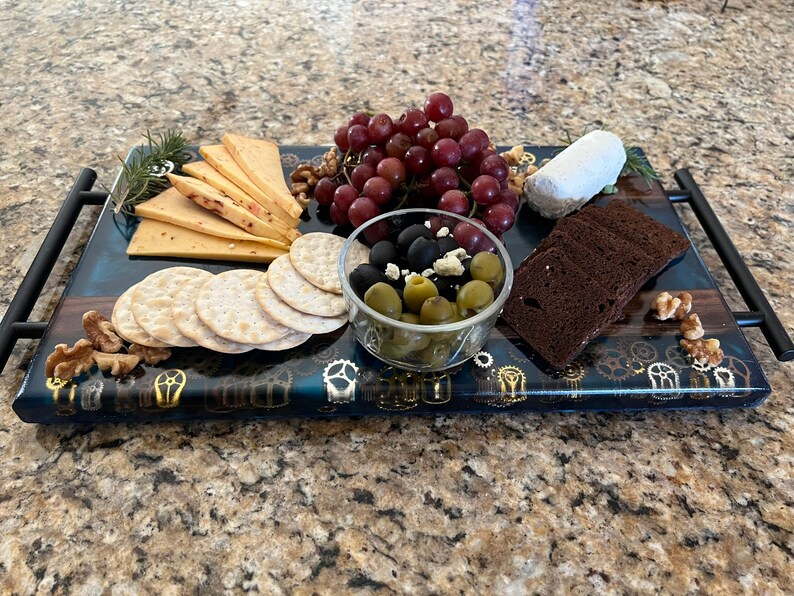 Handmade Steampunk Epoxy Charcuterie Board, Blue and Gold, Anniversary ...