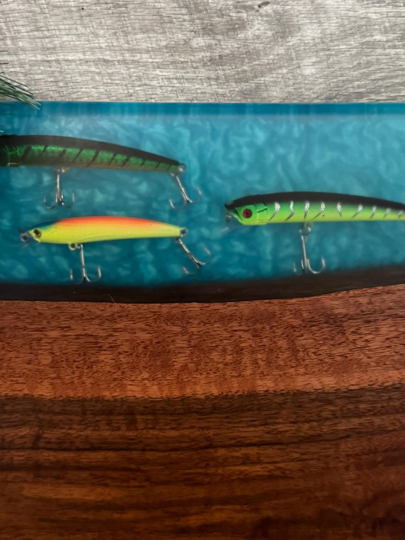 Walnut Wood, Fishing Lure, Epoxy Resin Cheese Tray, Serving Board ...