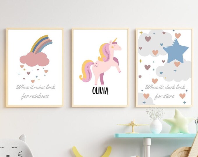 Girls Bedroom Prints,unicorn Prints,nursery Decor,rainbow, Decor ,pink ...