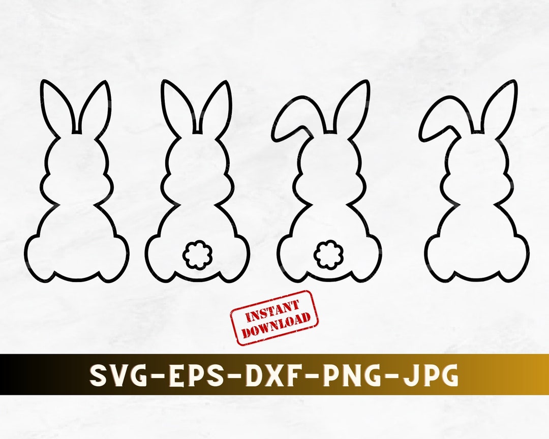 Easter Bunny Outline SVG Bundle, Bunny Silhouette Shape Set, Rabbit ...