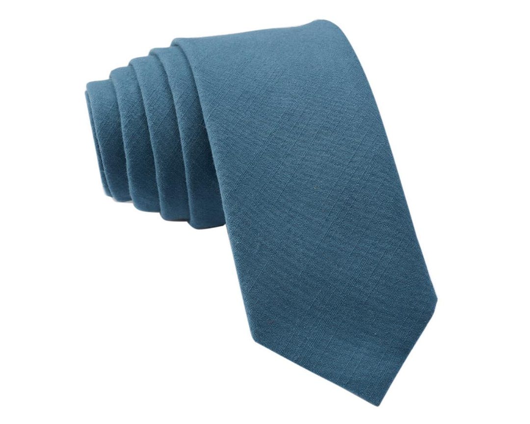 Steel Blue Solid Tie for Men, Cotton Skinny Tie, Azure Wedding Tie for ...