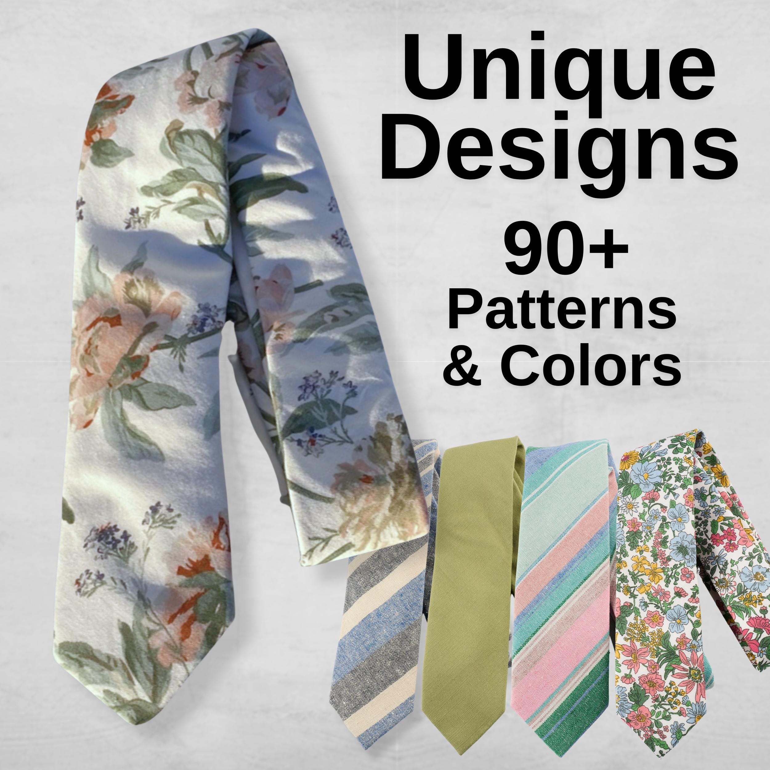 White & Green Floral Tie for Men, Cotton Skinny Tie, Dusty Pink Flower ...