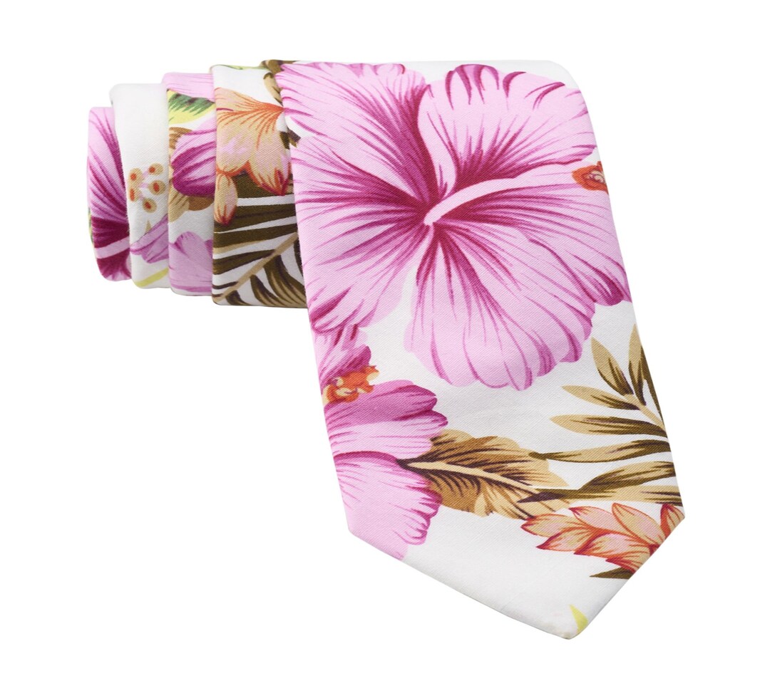 White Floral Tie for Men, Cotton Skinny Tie, Modern Flower Necktie ...