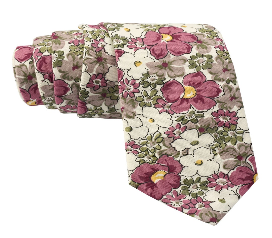 Otis & Oliver Mens Skinny Floral Tie Cotton Necktie Great for Gift ...