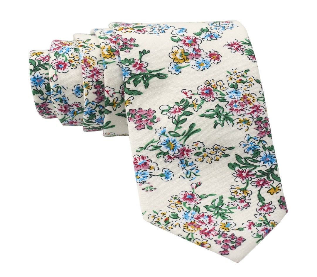 Otis & Oliver Mens Skinny Floral Tie Cotton Necktie- Great for Weddings ...