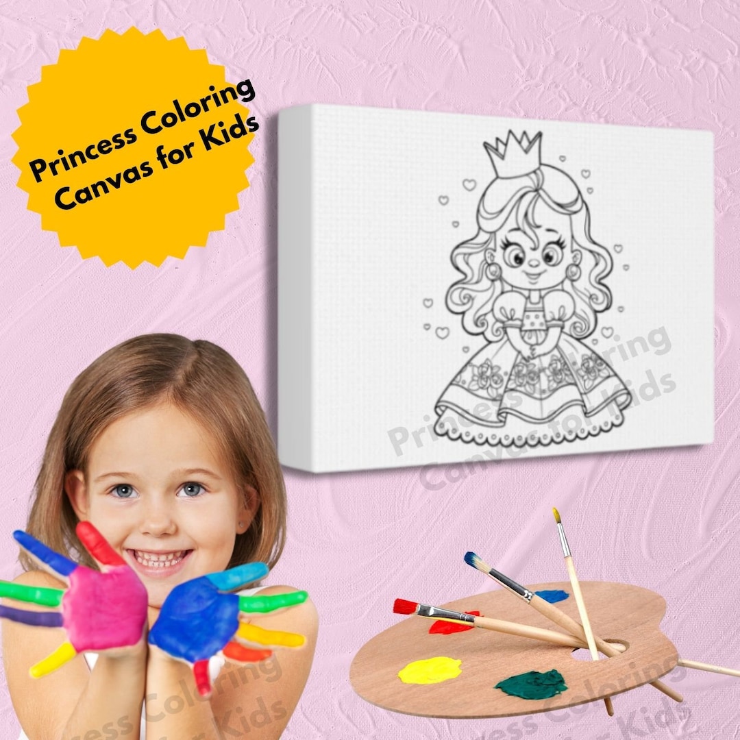 Princess Coloring Canvas for Kids Hangable DIY Art for Girls Paint Your ...