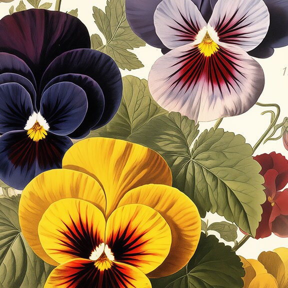 Printable Digital Download Wall Art - Pansies - Antique Botanical ...