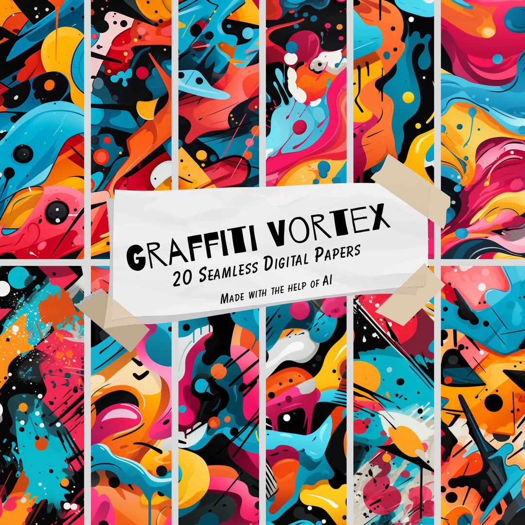 Graffiti Vortex Seamless Digital Paper Pack, 20 AI Generated Street Art ...