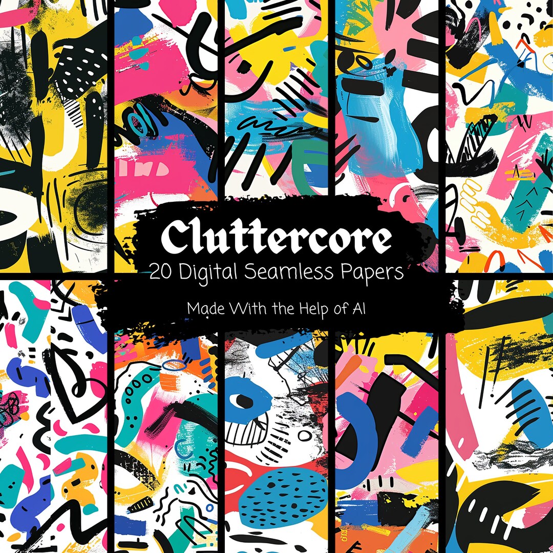 Cluttercore Aesthetic Seamless Digital Paper Collection, 20 Eclectic ...