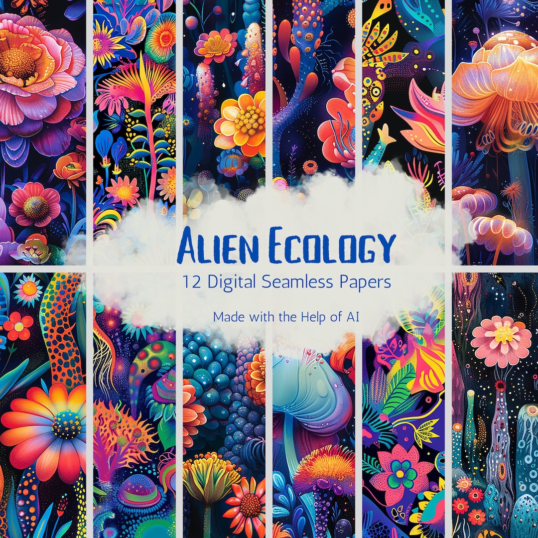 Alien Ecology Extravagant Seamless Digital Paper Set, 12 Cosmic Ai ...