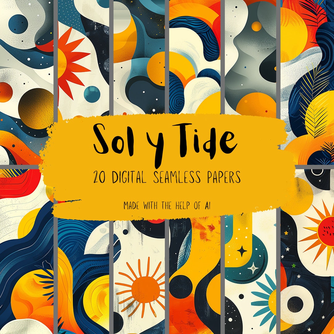 Sol Y Tide Celestial Seamless Digital Paper Collection, 20 Sun, Moon ...