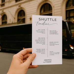 Shuttle Transportation Timeline for Wedding Guests- Physical Printed ...