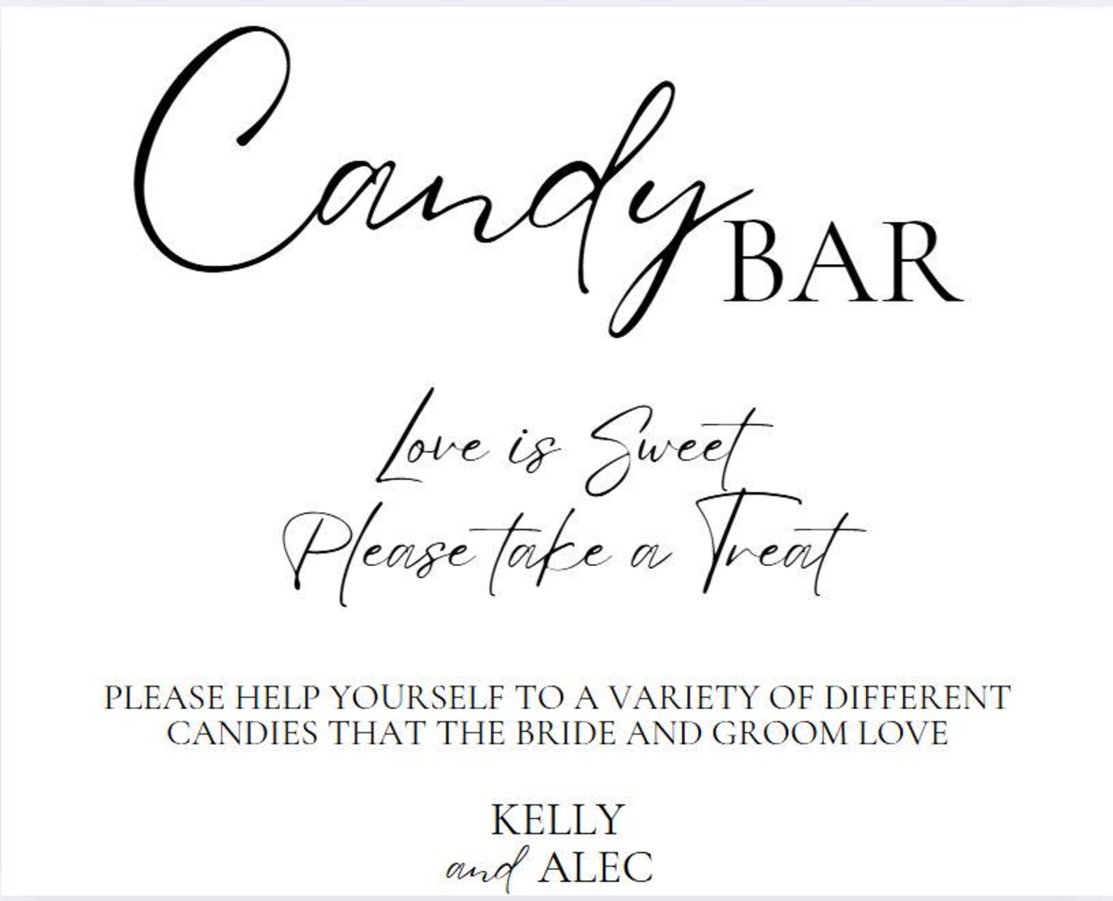 Candy Bar Signage - Physical Print on CARDSTOCK - Etsy