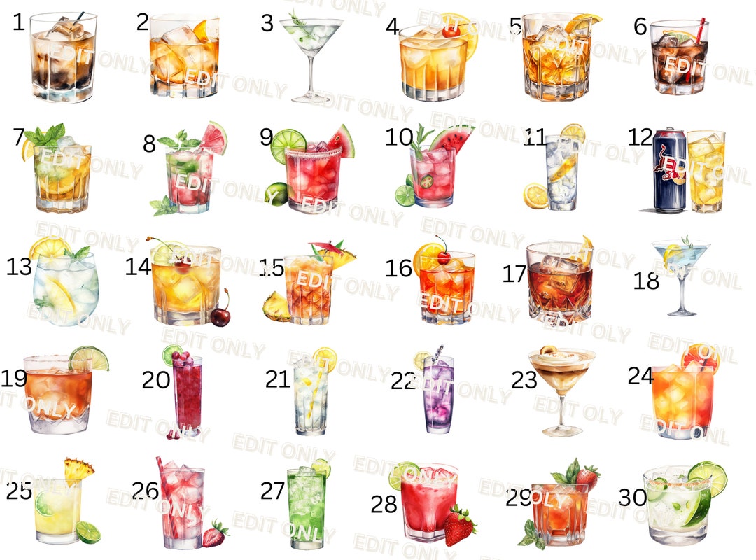 Cocktail Stickers for a DIY Wedding Bar Sign, Signature Drinks Stickers ...