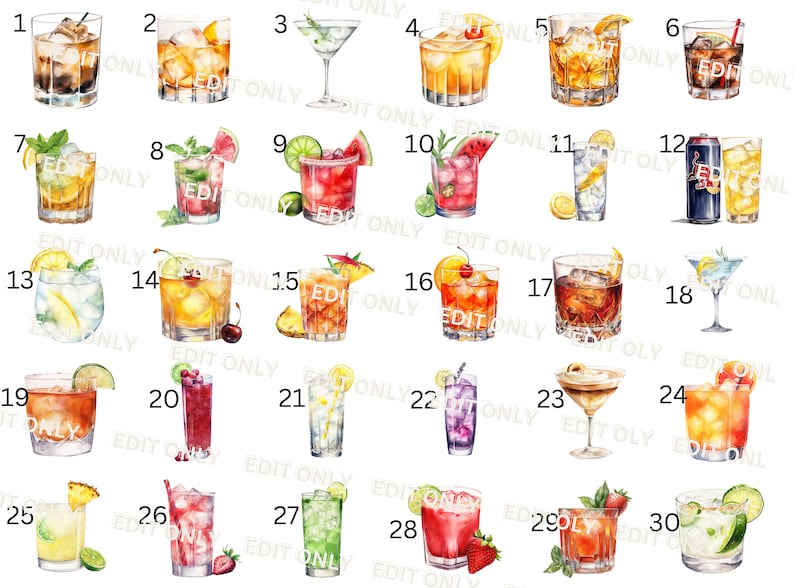 Cocktail Stickers for a DIY Wedding Bar Sign, Signature Drinks Stickers ...