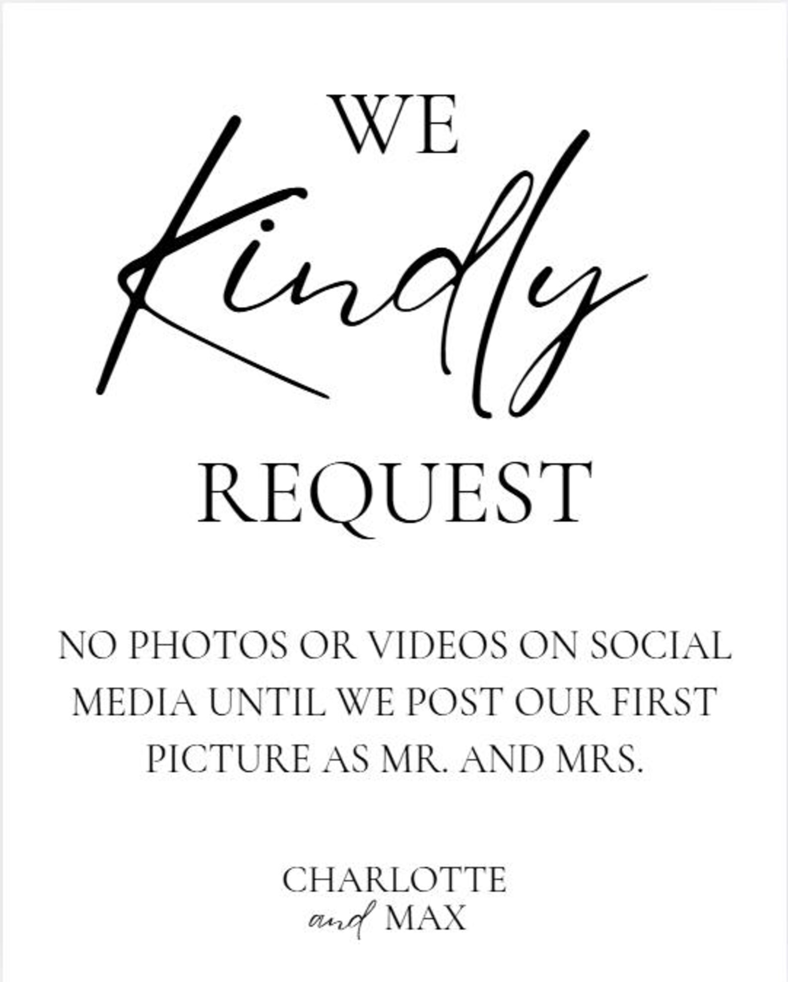 No Social Media Sign, Unplugged Wedding Reception Sign, Printed on ...