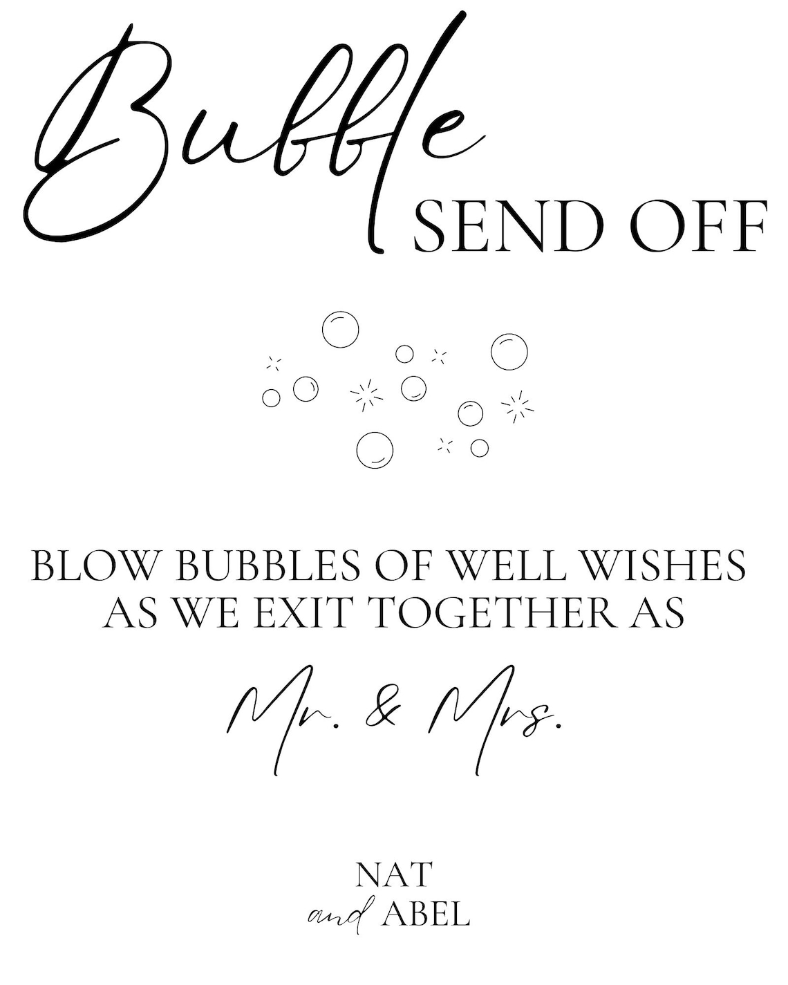 Bubble Send off Wedding Sign | Bubble Exit Sign for Newlyweds | Printed ...