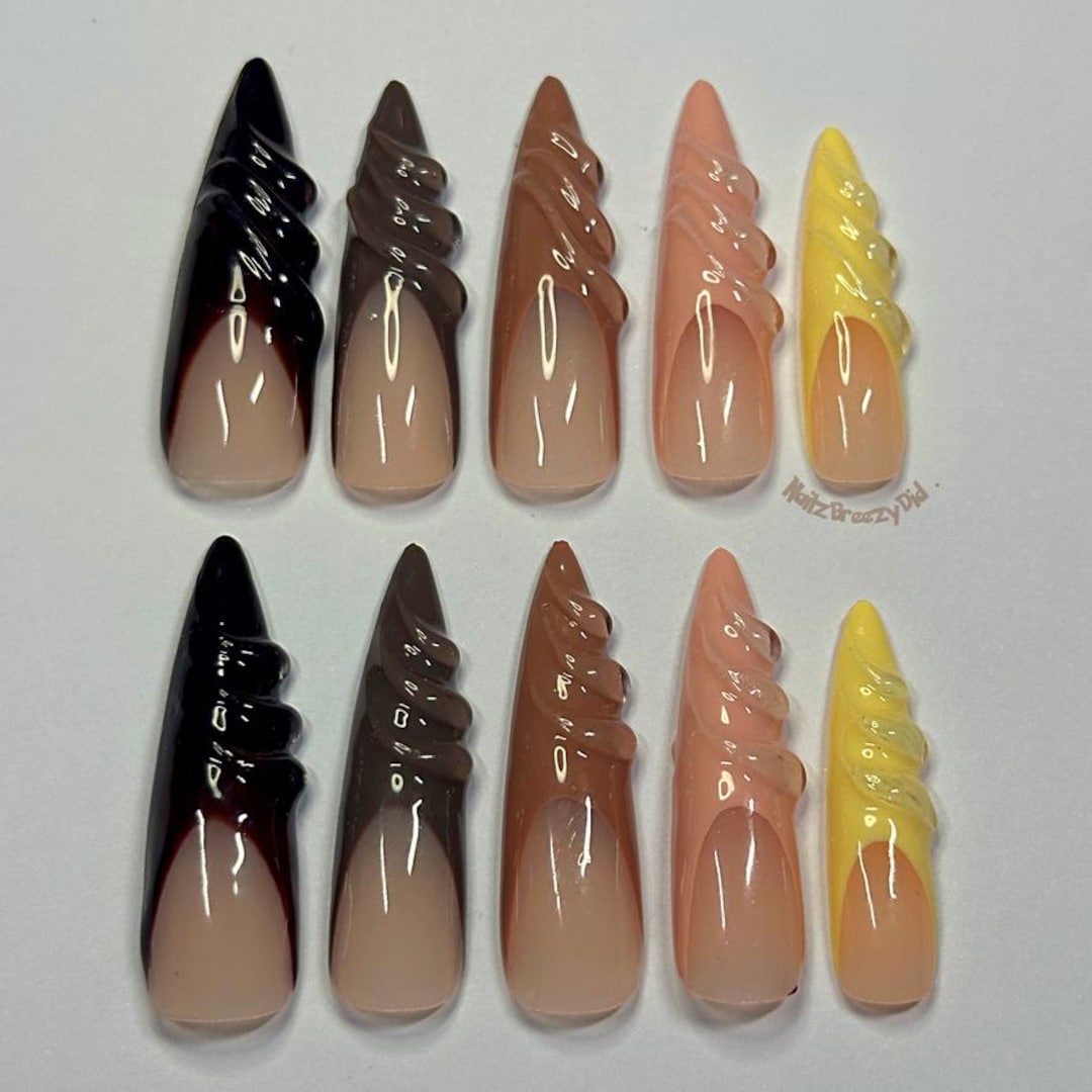 Shades of Melanin 3D Nail Art Nude Color Brown French Tip XL Stiletto ...