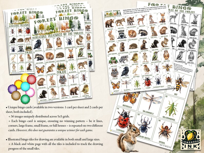 Forest Bingo: 50 Unique Printable Cards of Miniature Treasures of the ...
