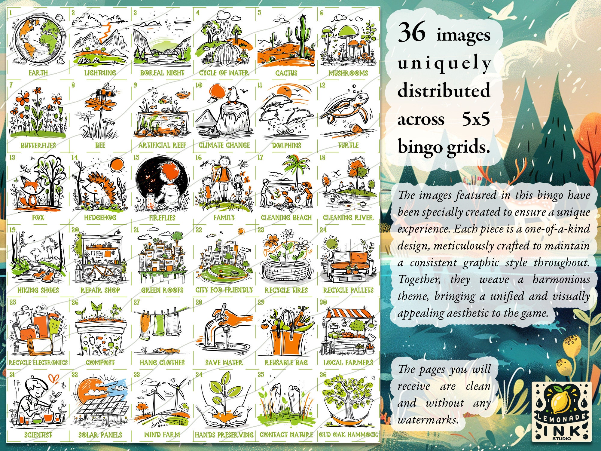Eco-bingo for Earth Day: Green Harmony With 50 Unique Printable Cards ...