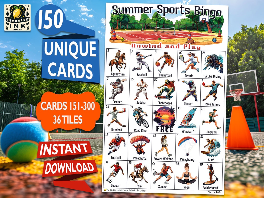Summer Sports Bingo: Unwind and Play With 150 Unique Printable Cards ...
