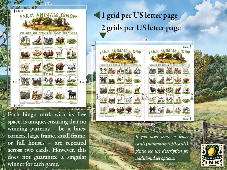 Farm Animals Bingo: Farm Creatures With 50 Unique Printable Cards Fun ...