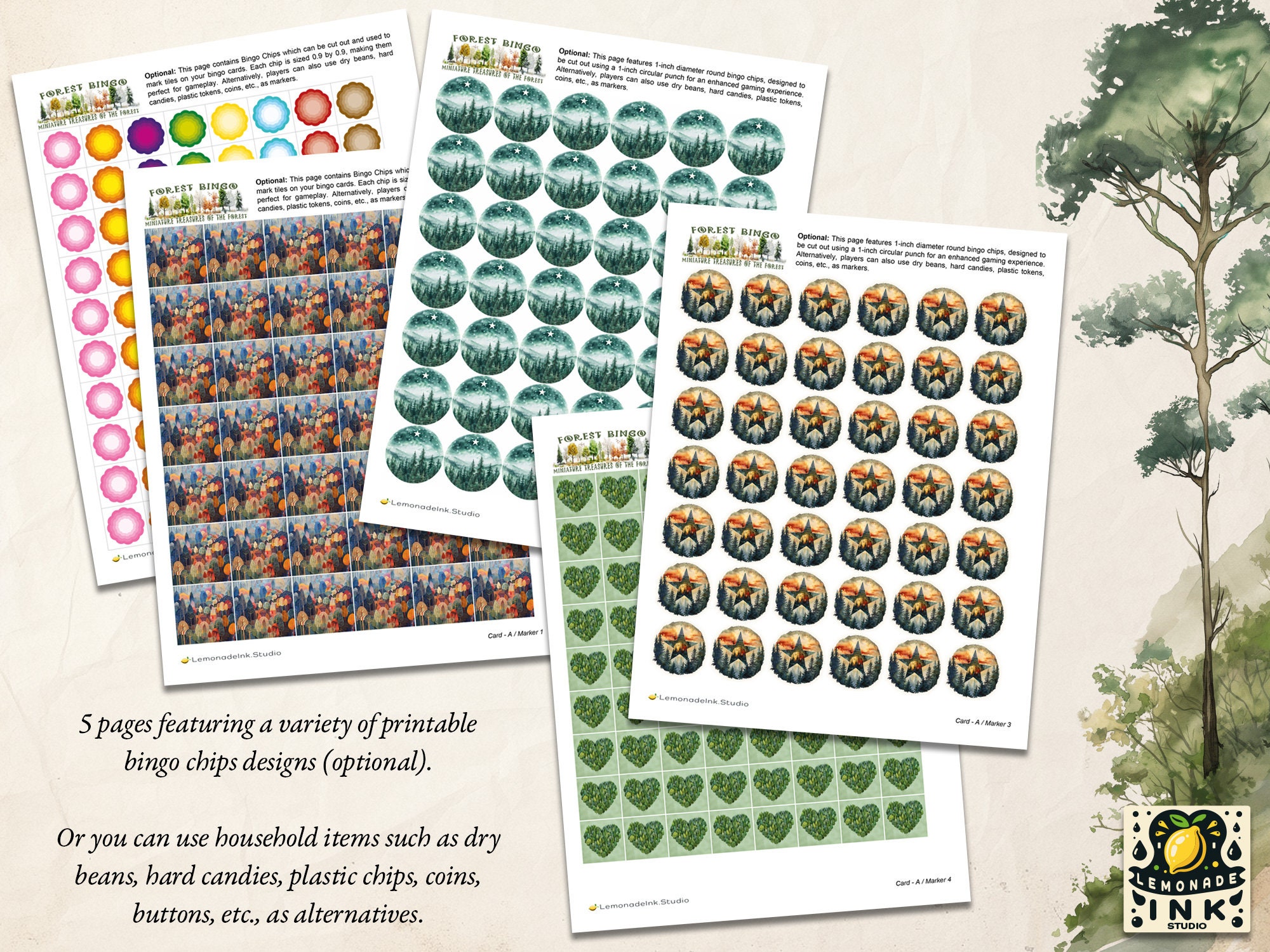 Forest Bingo: 50 Unique Printable Cards of Miniature Treasures of the ...