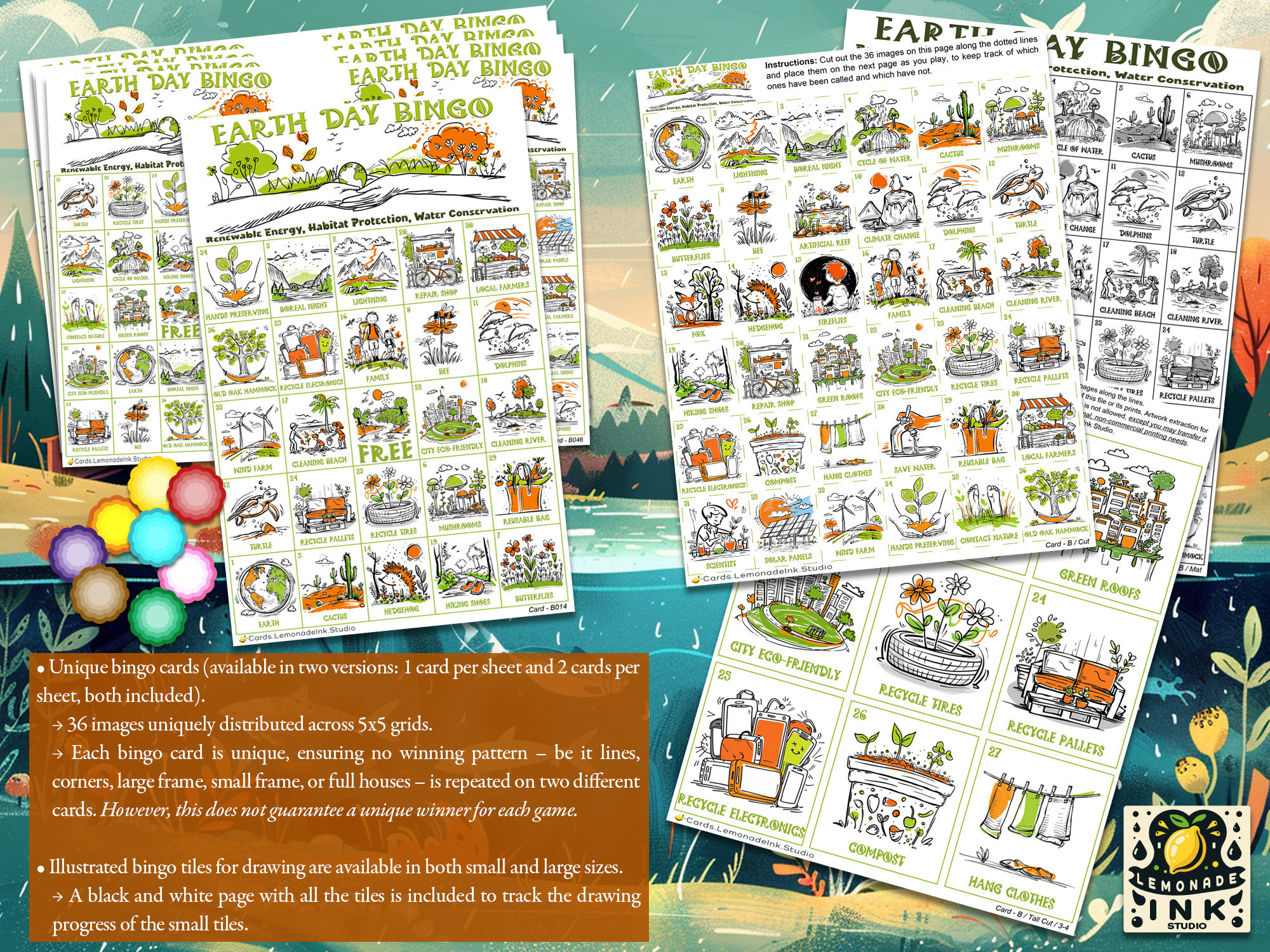 Eco-bingo for Earth Day: Green Harmony With 50 Unique Printable Cards ...