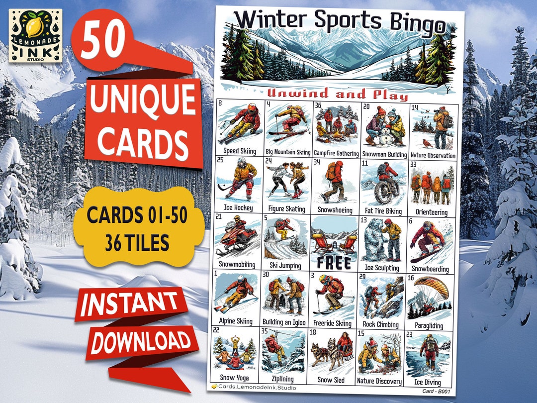Winter Sports Bingo: Unwind and Play With 50 Unique Printable Cards - A ...