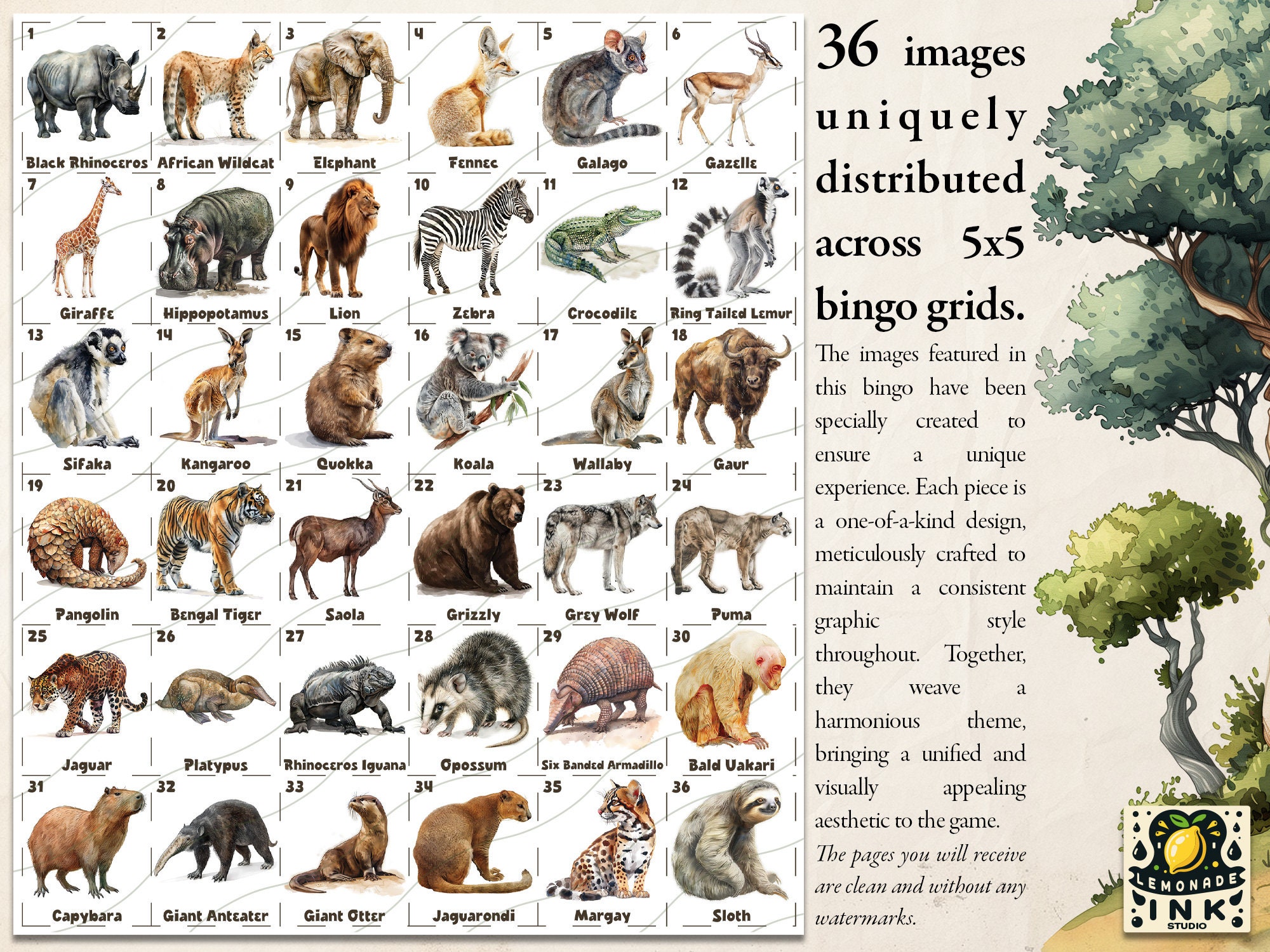 Wildlife Bingo: Embark on a Wild Quest With 50 Unique Printable Cards ...