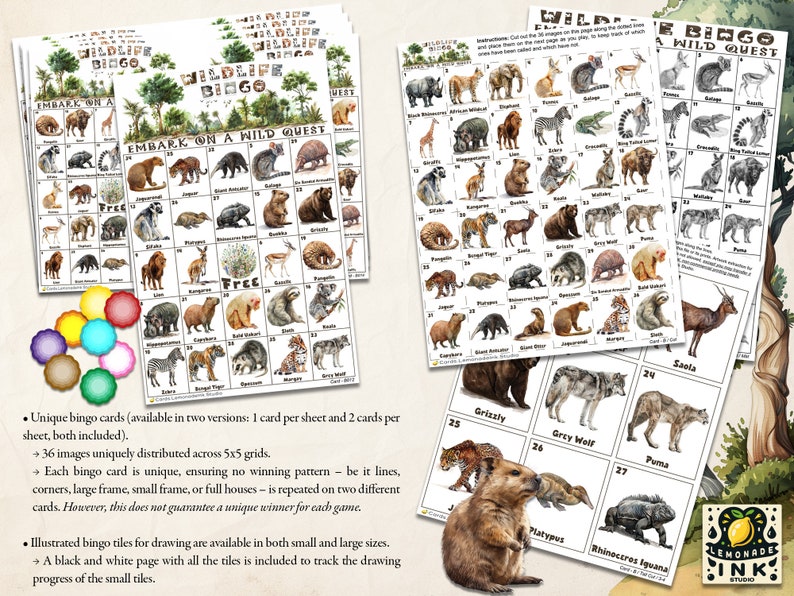 Wildlife Bingo: Embark on a Wild Quest With 50 Unique Printable Cards ...