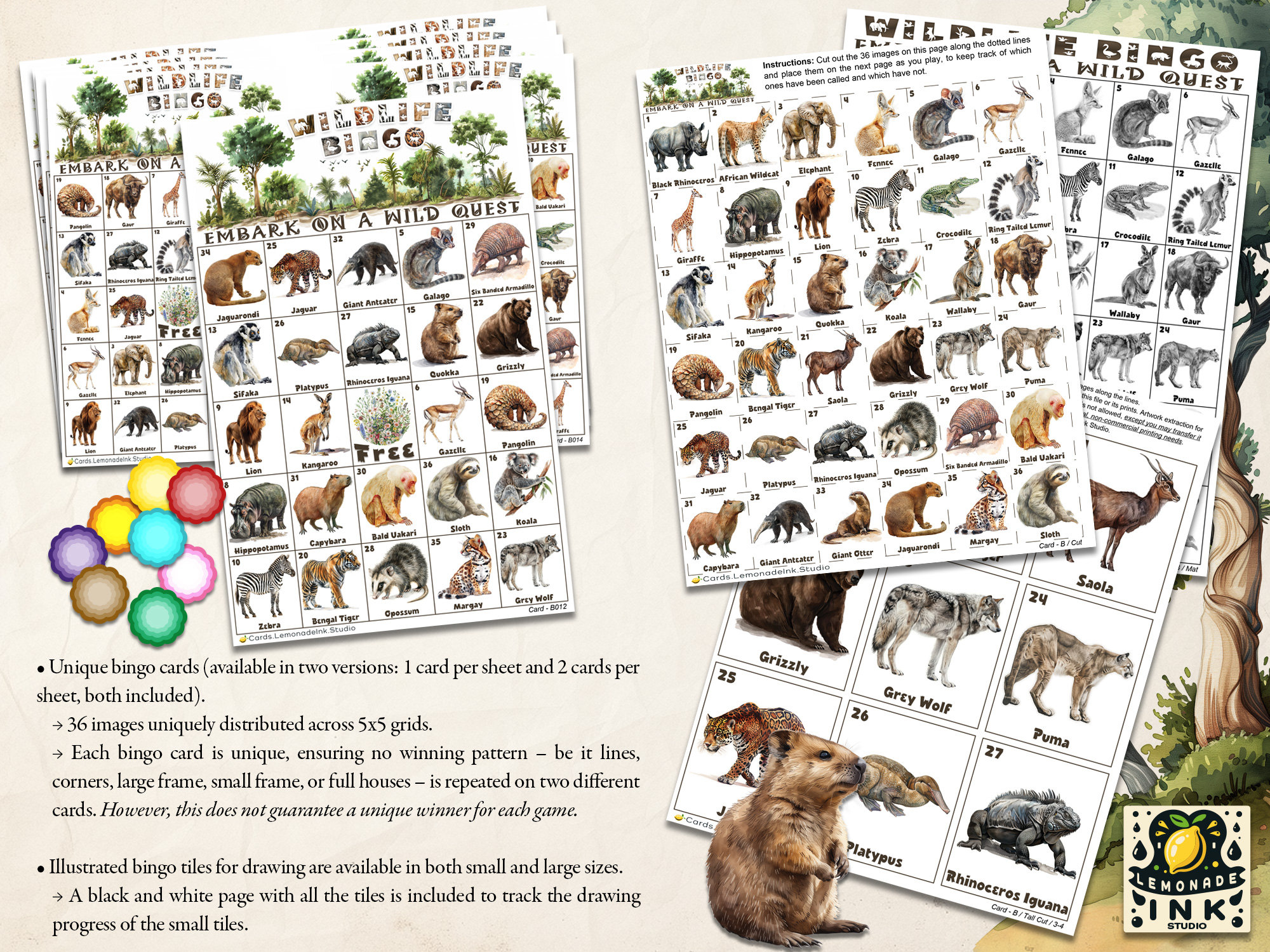 Wildlife Bingo: Embark on a Wild Quest With 50 Unique Printable Cards ...