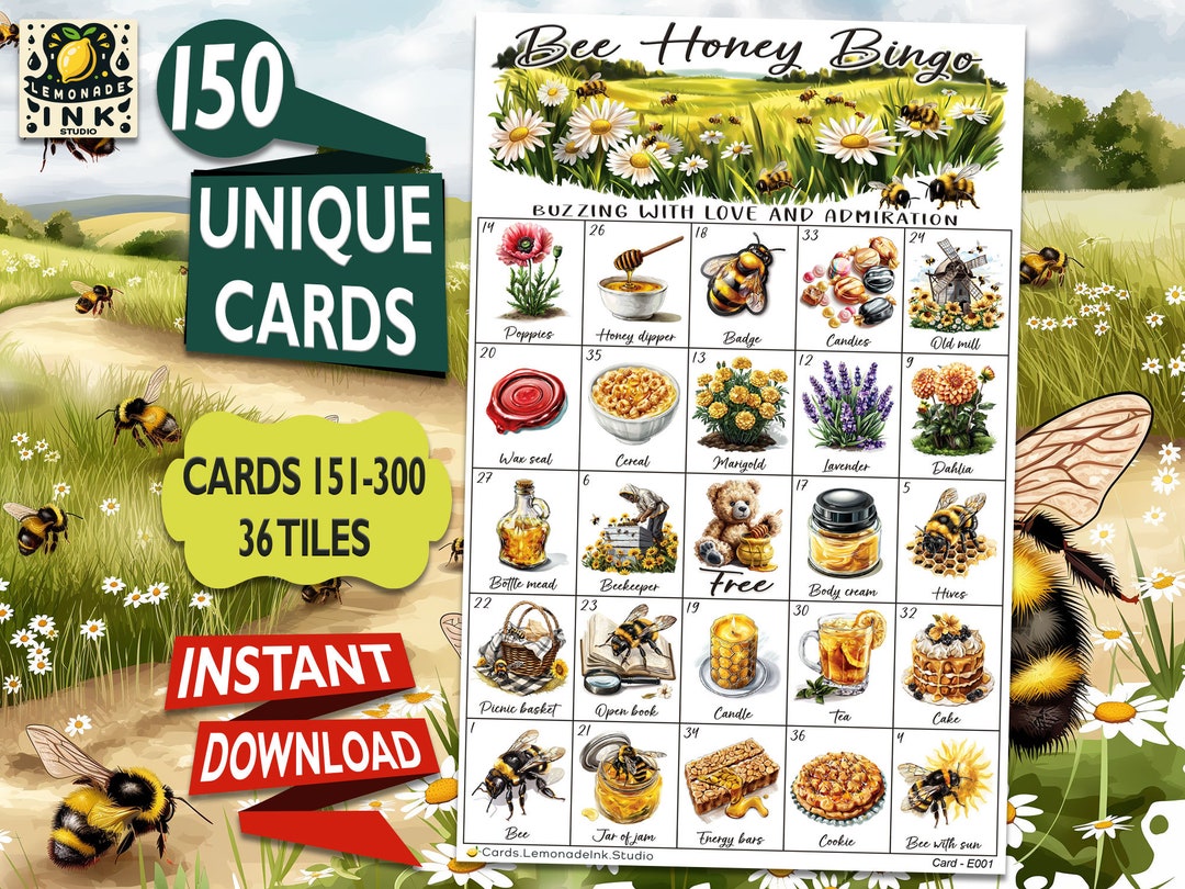 Bee Honey Bingo: Buzzing Love With 150 Unique Printable Cards - Fun ...