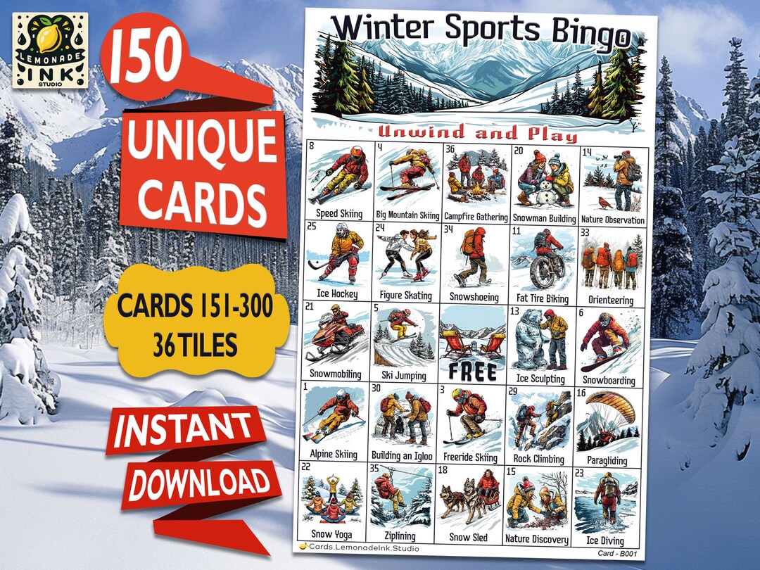 Winter Sports Bingo: Unwind and Play With 150 Unique Printable Cards ...