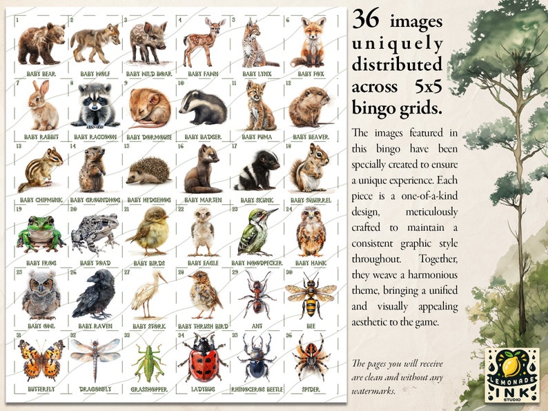 Forest Bingo: 50 Unique Printable Cards of Miniature Treasures of the ...
