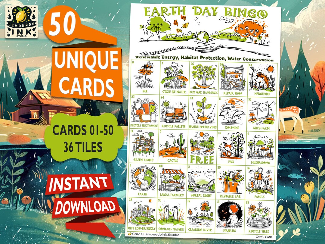 Eco-bingo for Earth Day: Green Harmony With 50 Unique Printable Cards ...