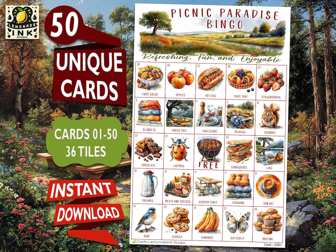 Picnic Paradise Bingo: Refreshing and Fun With 50 Unique Printable ...
