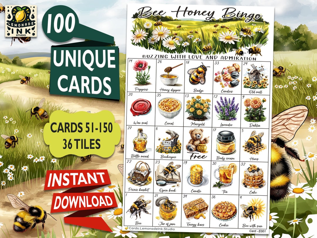 Bee Honey Bingo: Celebrating the Nature With 100 Unique Printable Cards ...