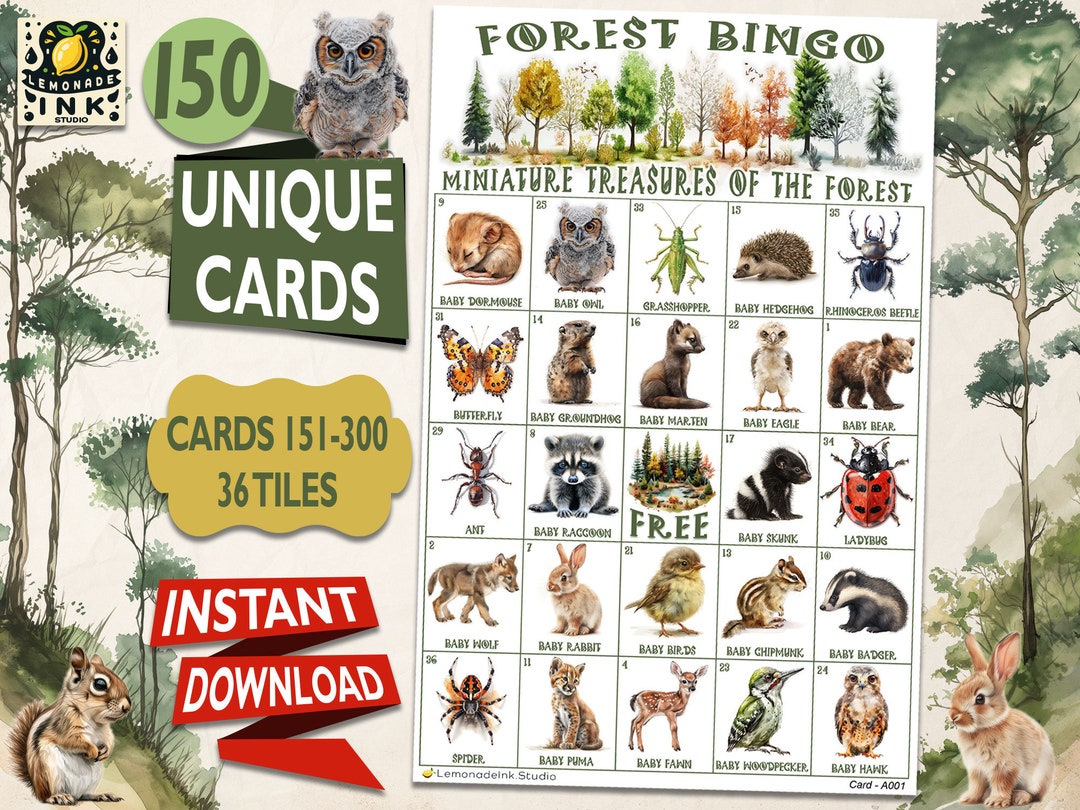 Forest Bingo: 150 Printable Bingo Cards of Miniature Treasures of the ...