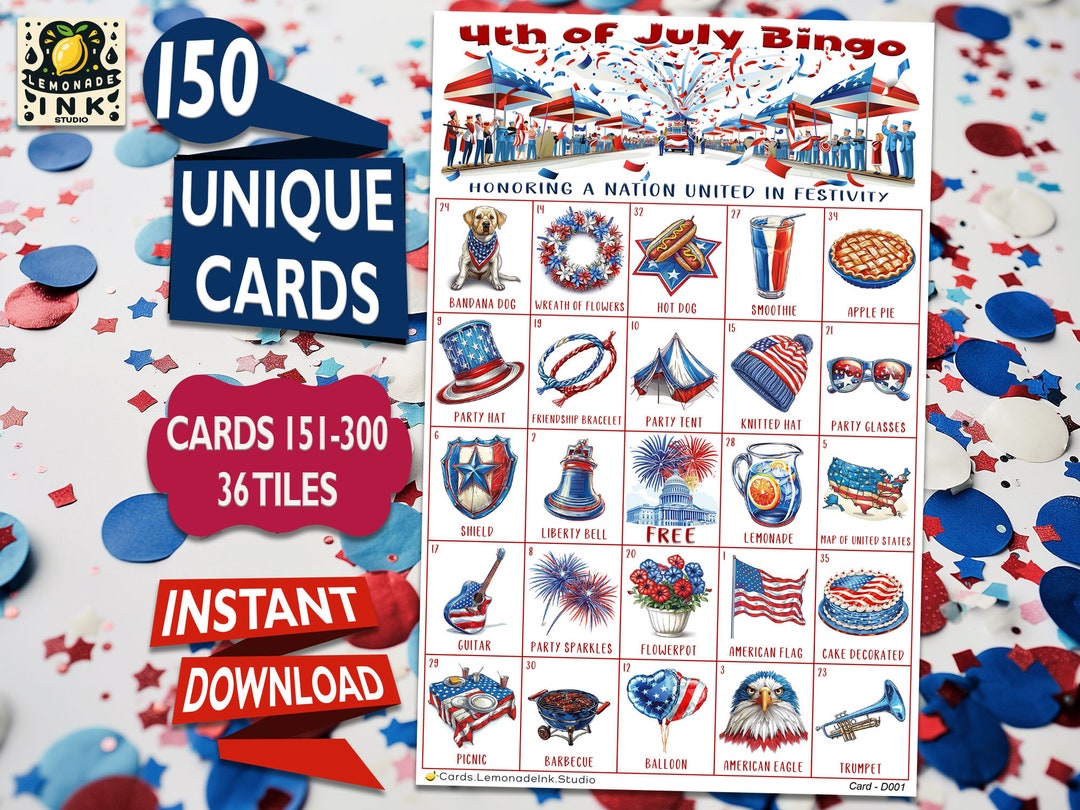 4th of July Bingo: A Patriotic Bingo Celebrations With 150 Unique ...